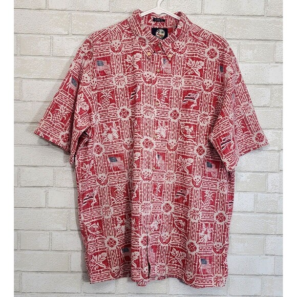 reyn spooner | Shirts | Reyn Spooner Hawaiian Shirt Mens Xl Red American Flag Union Jack ...